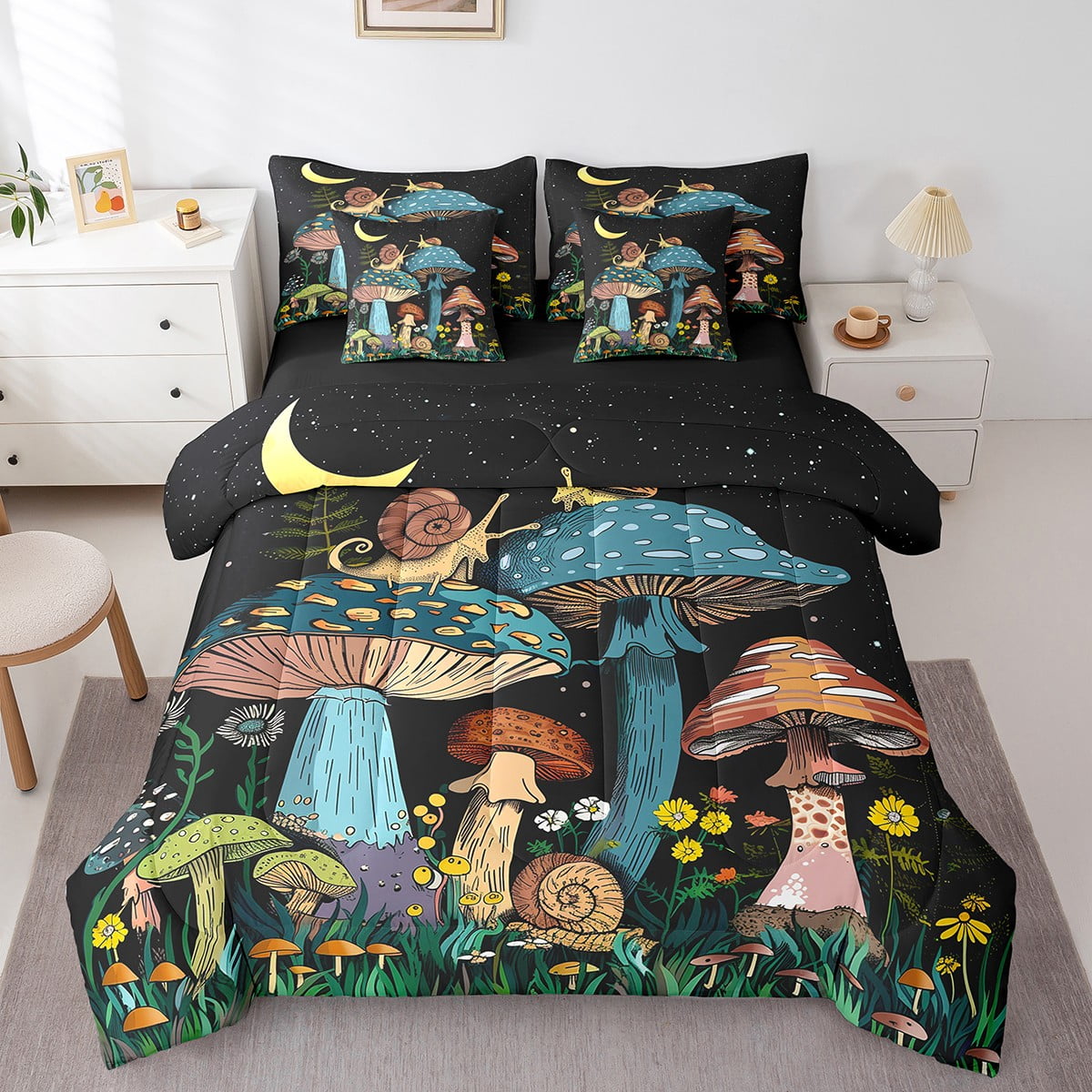 Feelyou Kawaii Jungle Mushroom Twin Bedding Sets 7-Piece for Teens ...