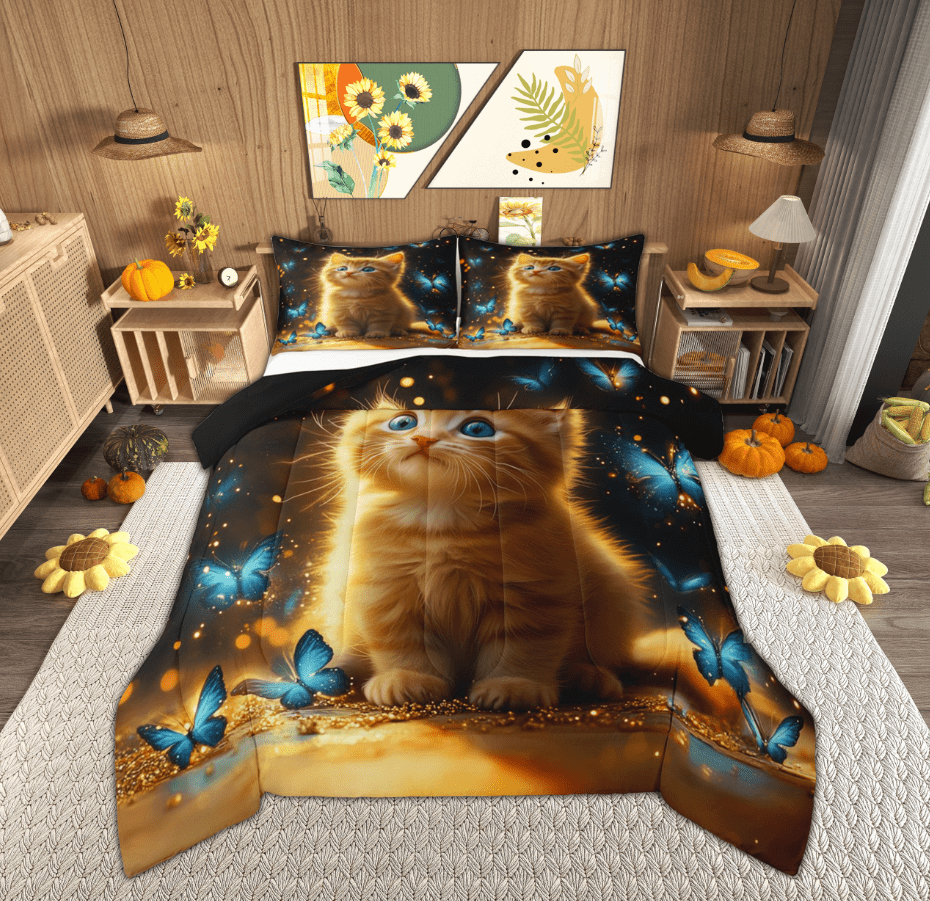 Feelyou Kawaii Kitten Animal Bedding Comforter Set for Kids, Dreamy ...