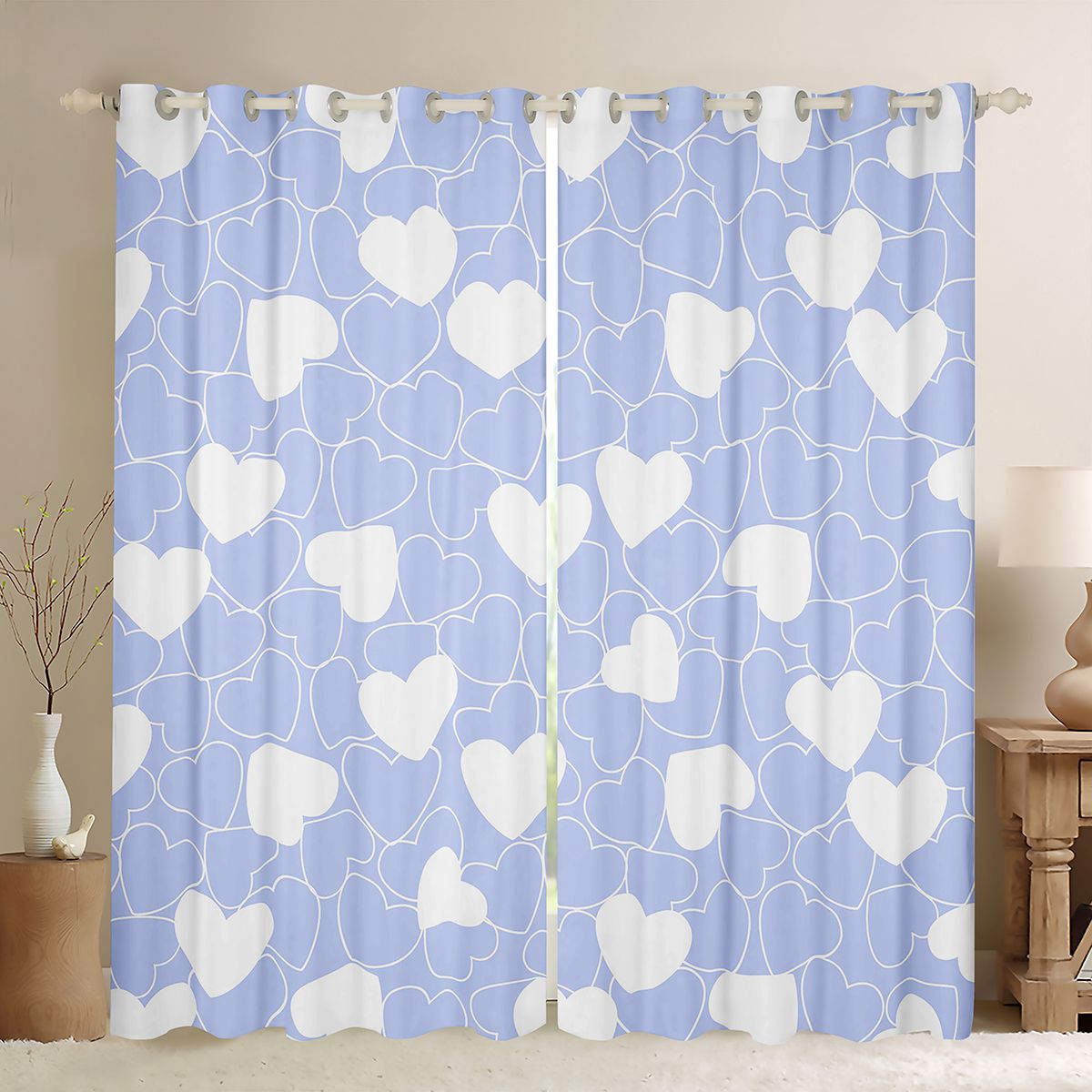 Feelyou Kawaii Love Heart Curtains Pack of 2 (42x84 Each) for Kids ...