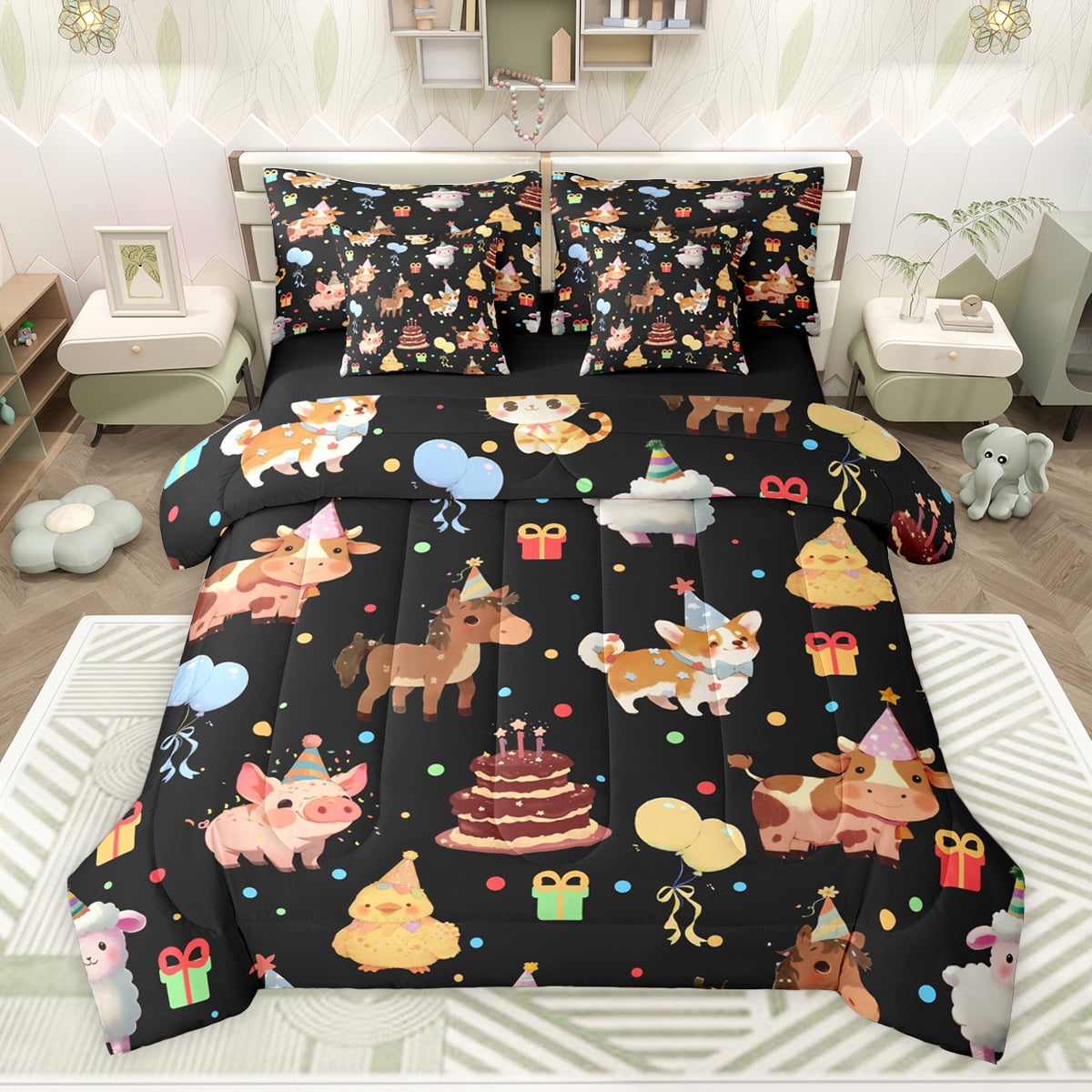 Feelyou Kawaii Pig Cow Bedding Comforter Set 7pcs for Teens, Birthday ...
