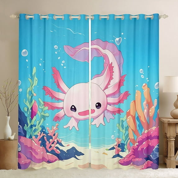 Feelyou Kawaii Pink Axolotl Black Out Curtains for Girl, Magic Sealife ...