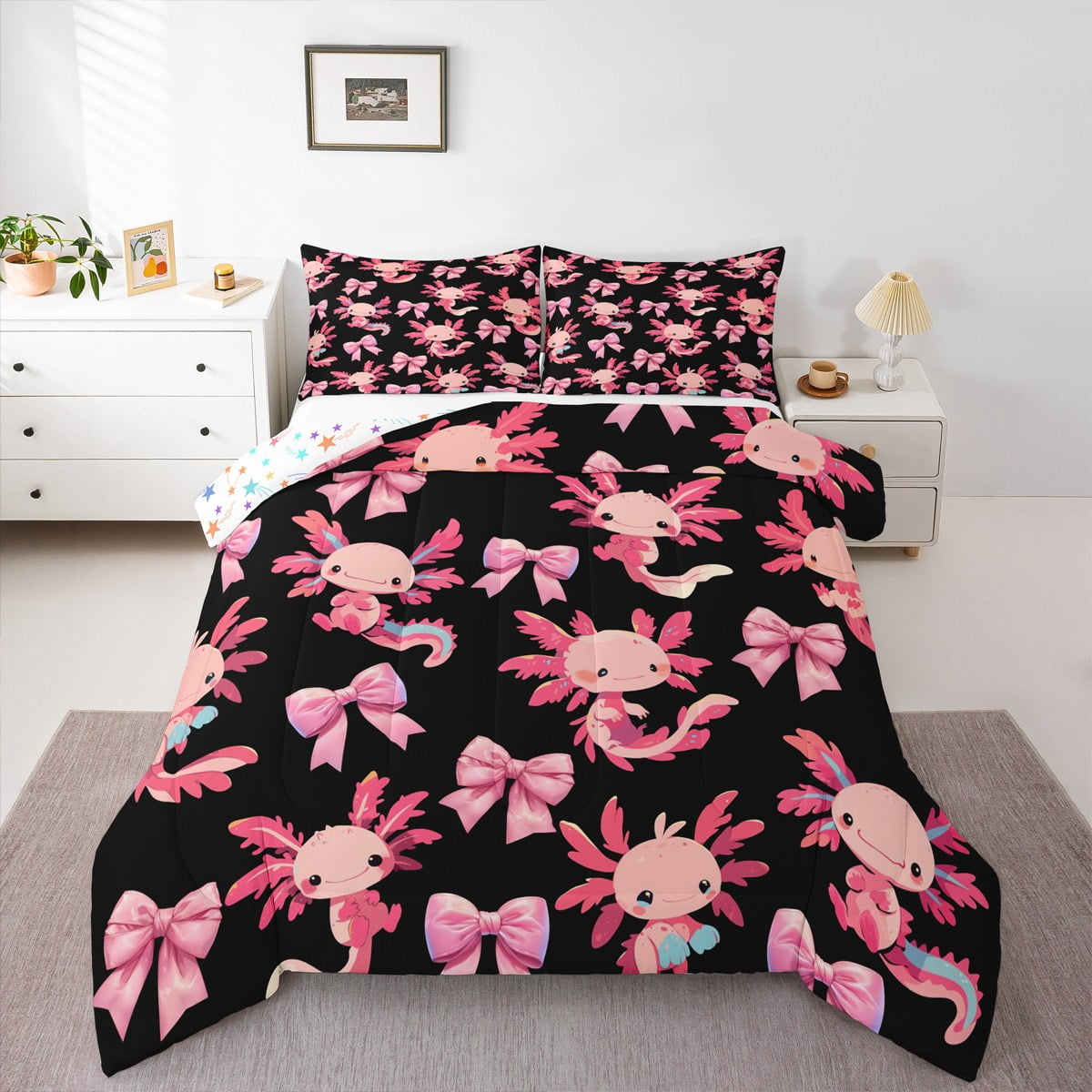 Feelyou Kawaii Pink Axolotl Full Size Comforter Sets for Girl, Cartoon ...