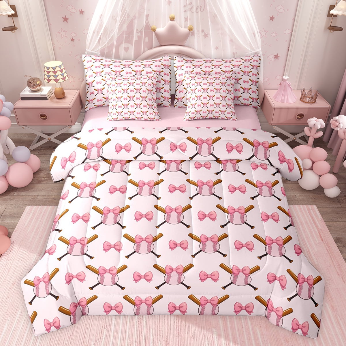 Feelyou Kawaii Pink Baseball Bedding Comforter Set 7pcs for Kids ...