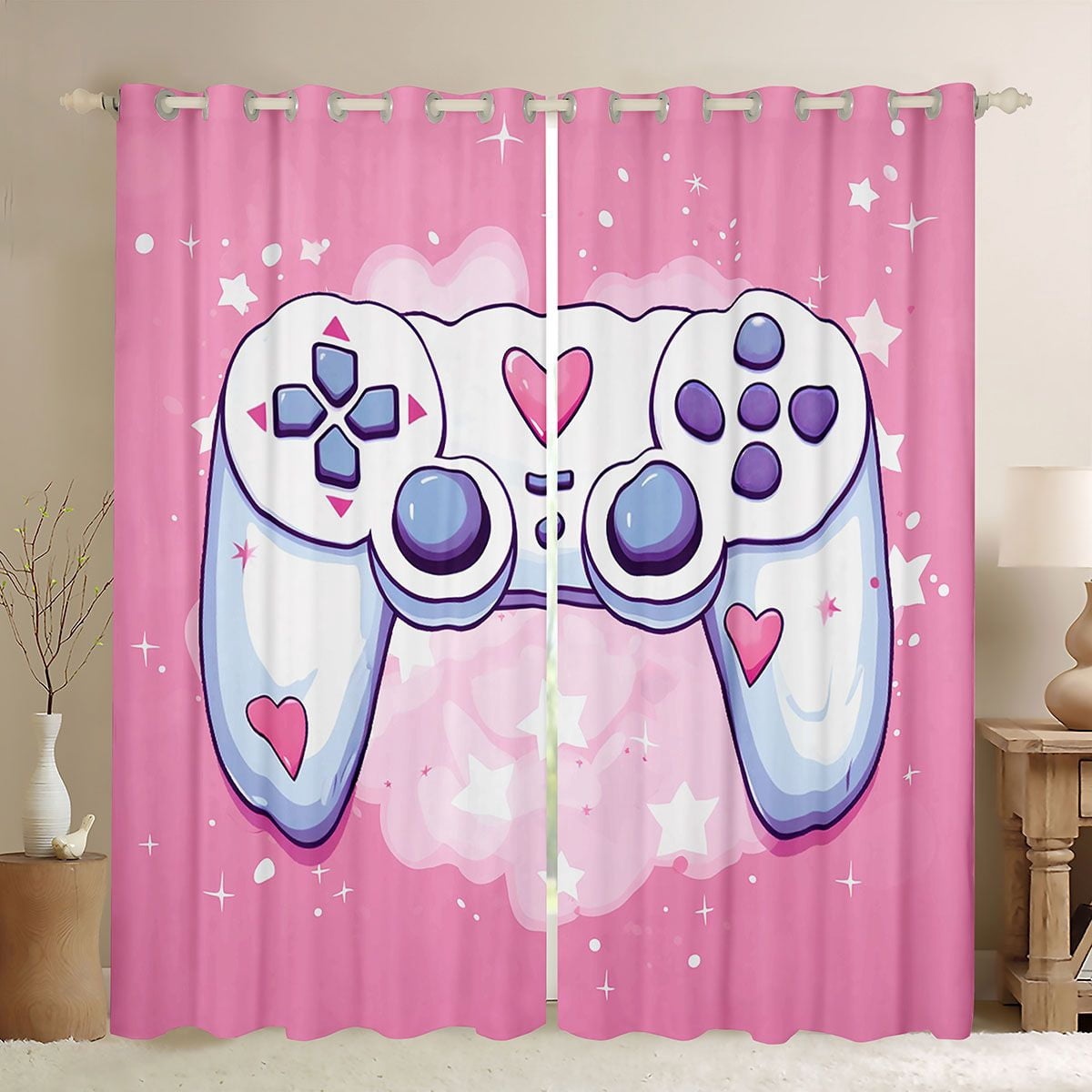 Feelyou Kawaii Pink Gamepad Curtains Pack of 2 (42x84 Each) for Kids ...