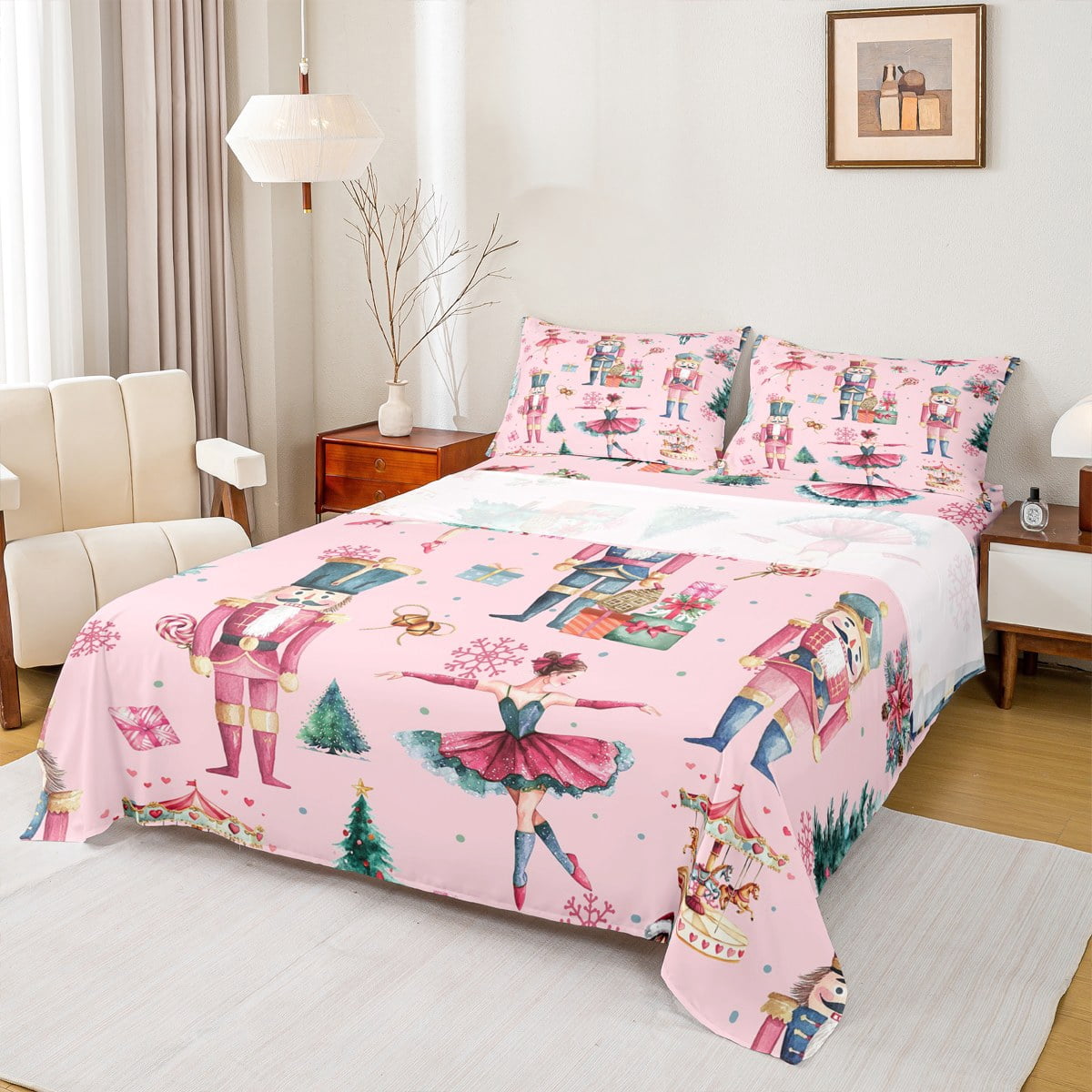 Feelyou Kawaii Pink Nutcracker Twin Sheet Sets, Christmas Princess Twin ...