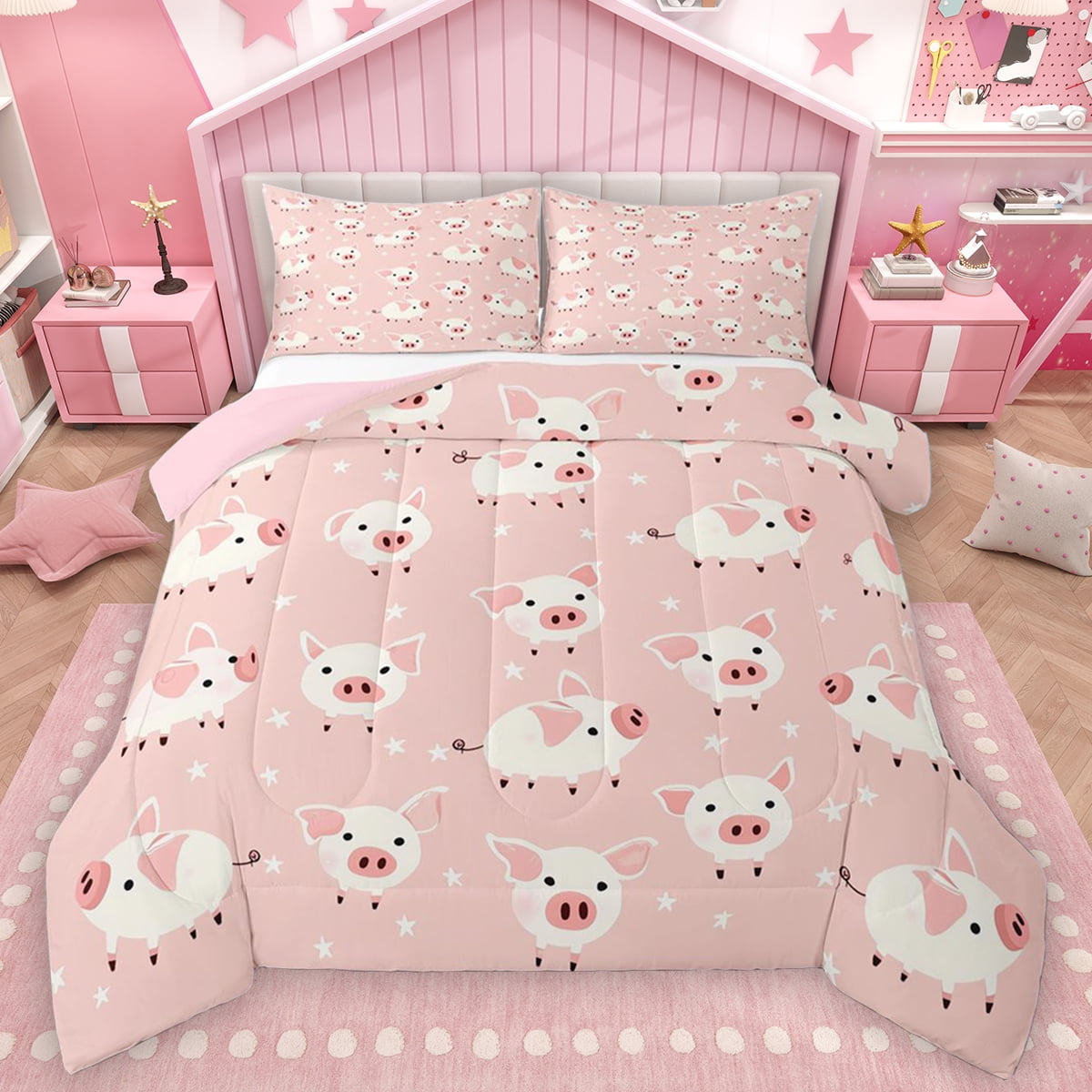 Feelyou Kawaii Pink Pig Bedding Comforter Set for Kids, Cute Farm ...