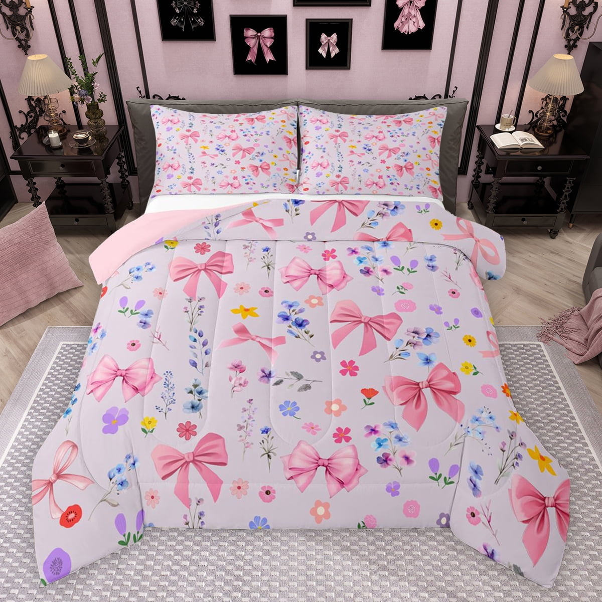 Feelyou Kawaii Princess Bowknot Bedding Comforter Set, Cartoon Flower ...