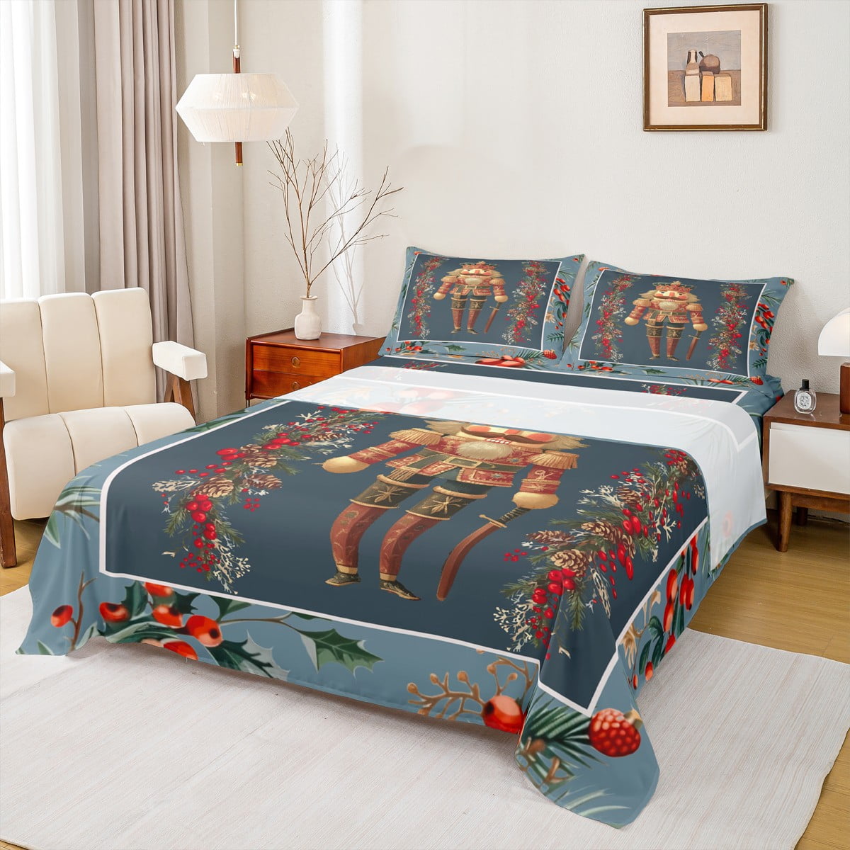 Feelyou Kawaii Retro Nutcracker Bed Sheets, Christmas Plant King Sheets ...