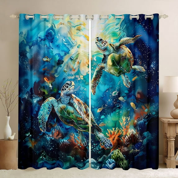 Feelyou Kawaii Sea Turtle Curtains Pack of 2 (42x84 Each), Marine ...