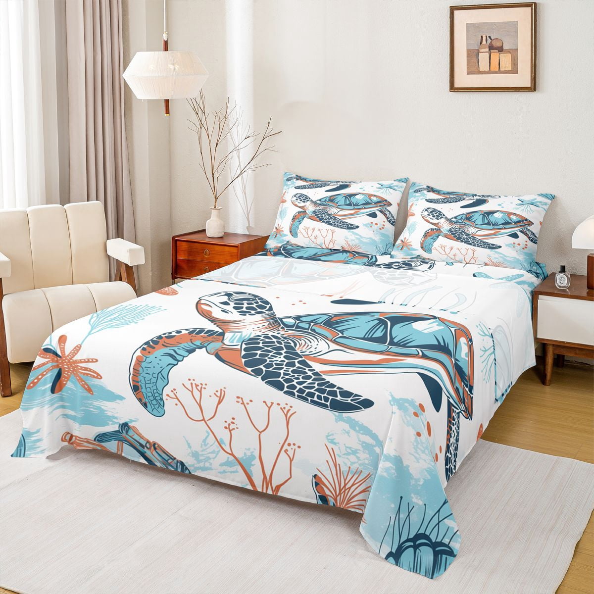 Feelyou Kawaii Sea Turtle Twin Sheet Sets, Cute Marine Sealife Twin ...