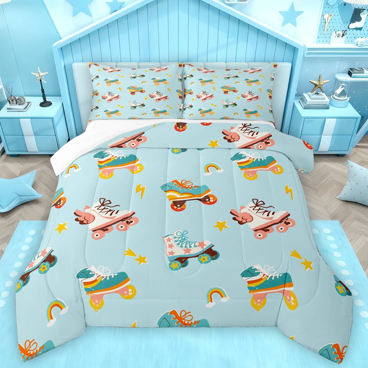Feelyou Kawaii Skating Shoes Full Size Comforter Sets, Cartoon Stars ...
