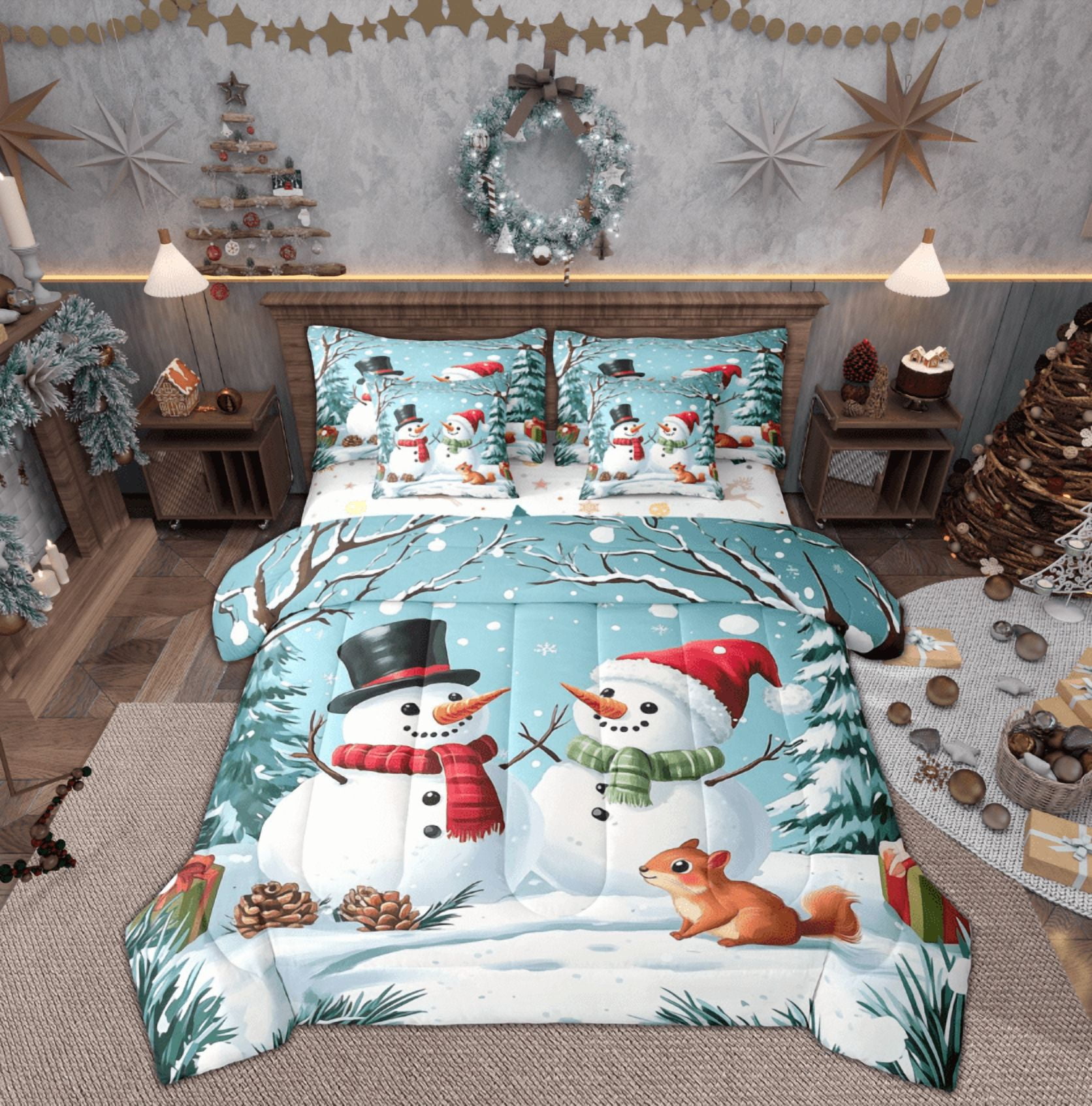 Feelyou Kawaii Snowman Bedding Comforter Set 7pcs, Christmas Festival ...