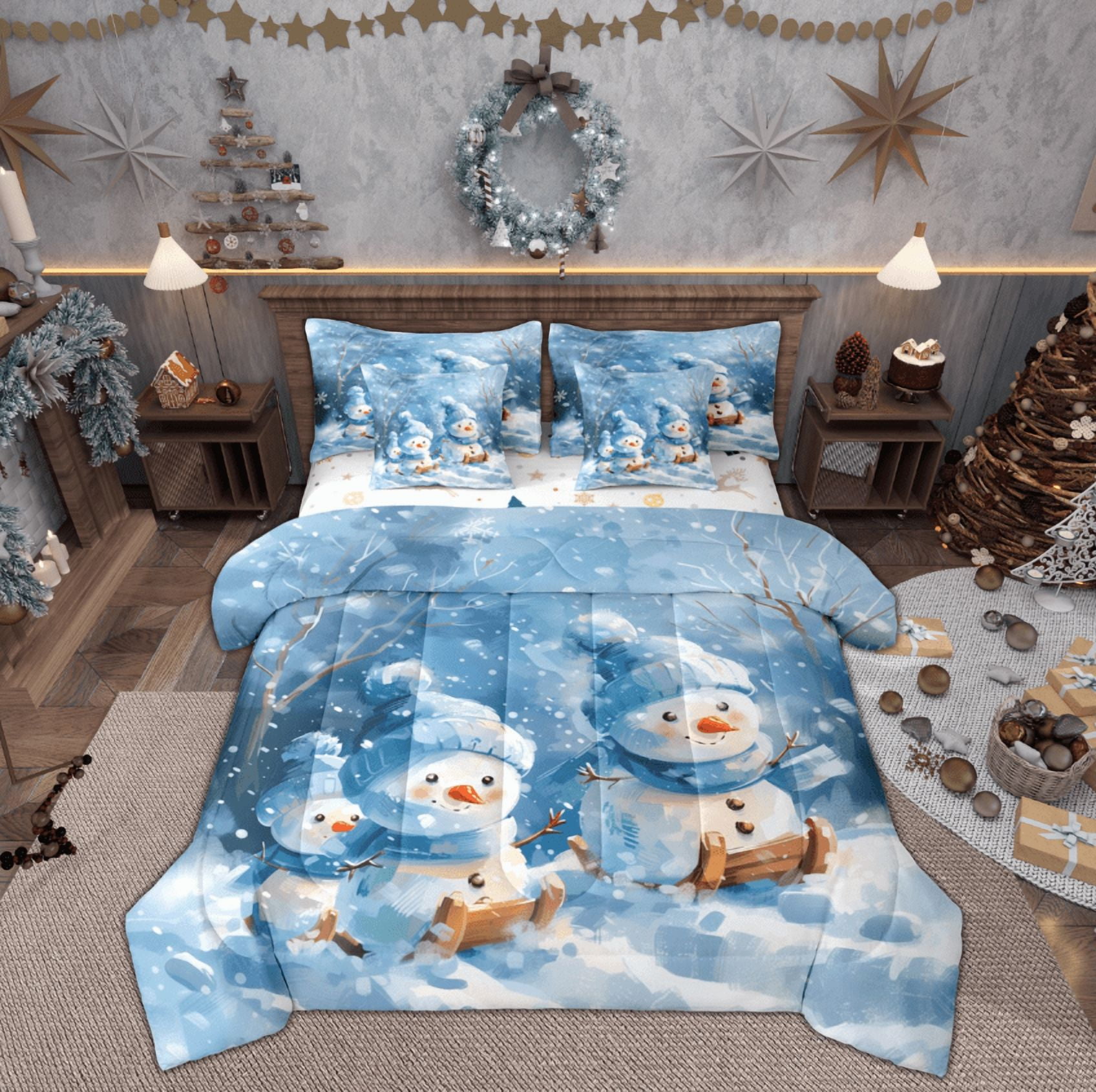 Feelyou Kawaii Snowman Bedding Comforter Set 7pcs, Winter Festival ...