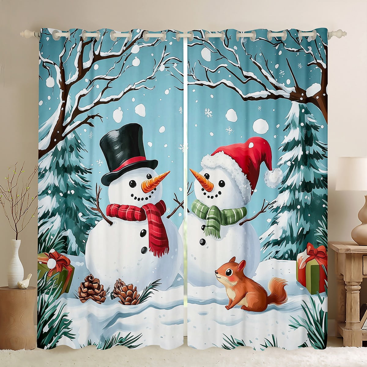 Feelyou Kawaii Snowman Black Out Curtains, Christmas Festival Curtains ...
