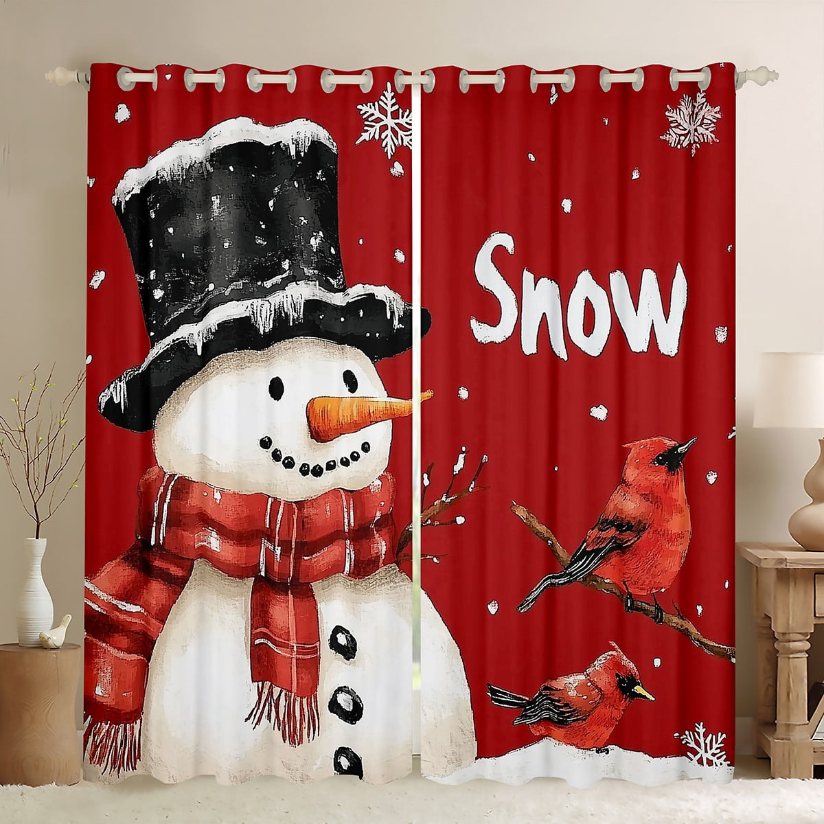 Feelyou Kawaii Snowman Curtains Pack of 2 (42x84 Each), Christmas Robin ...