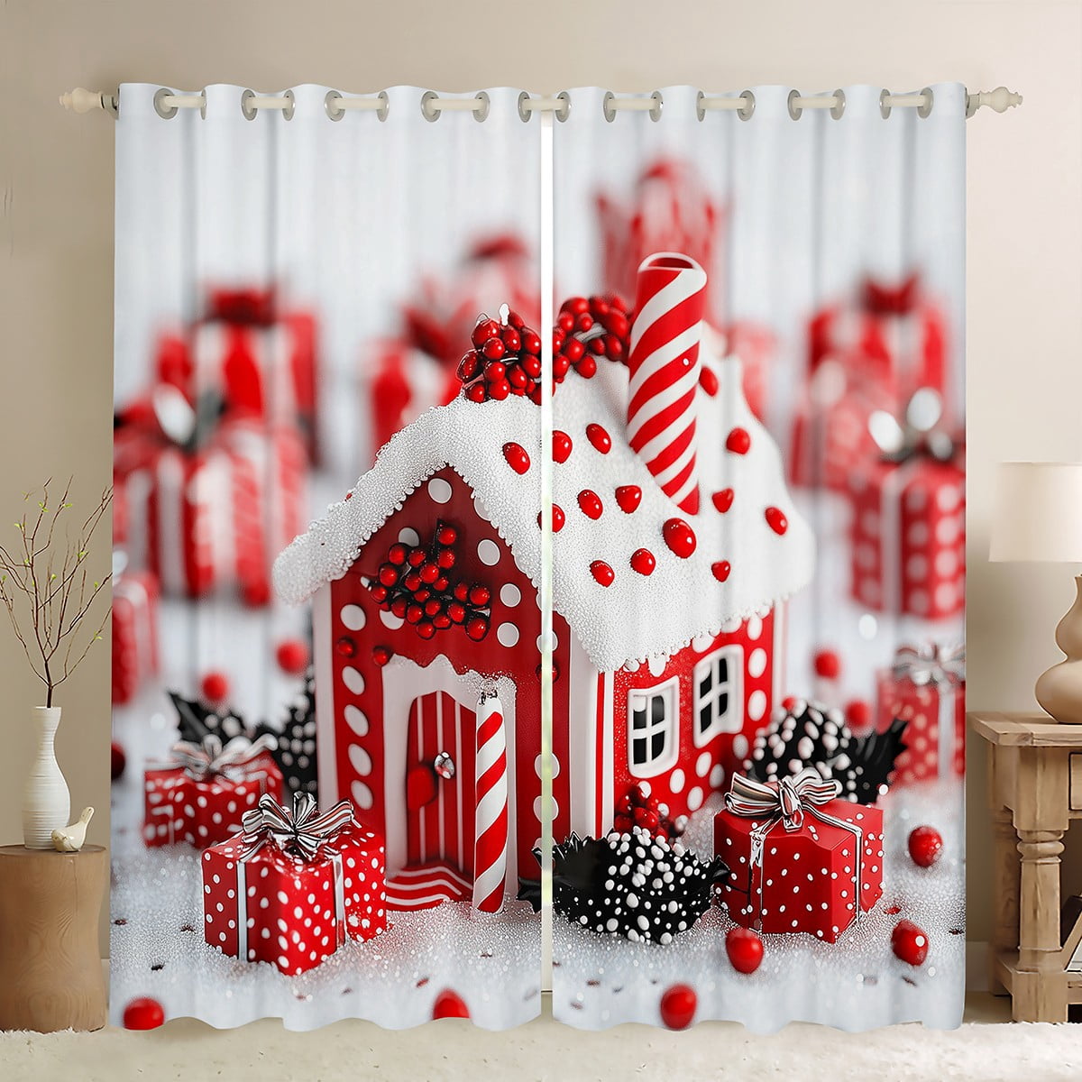 Feelyou Kawaii Xmas House Blackout Curtains Set of 2 (52x84 Each ...