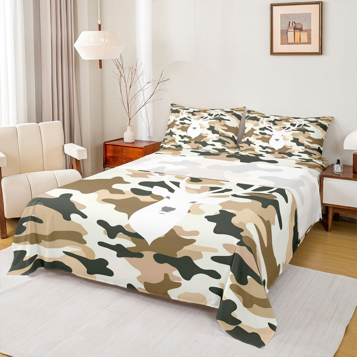 Feelyou Khaki Camouflage Camo Bed Sheets, Hippie Western Deer Moose ...