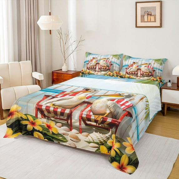 Feelyou Kid Cartoon Pelicans Twin Sheet Sets, Happy Summer Beach ...