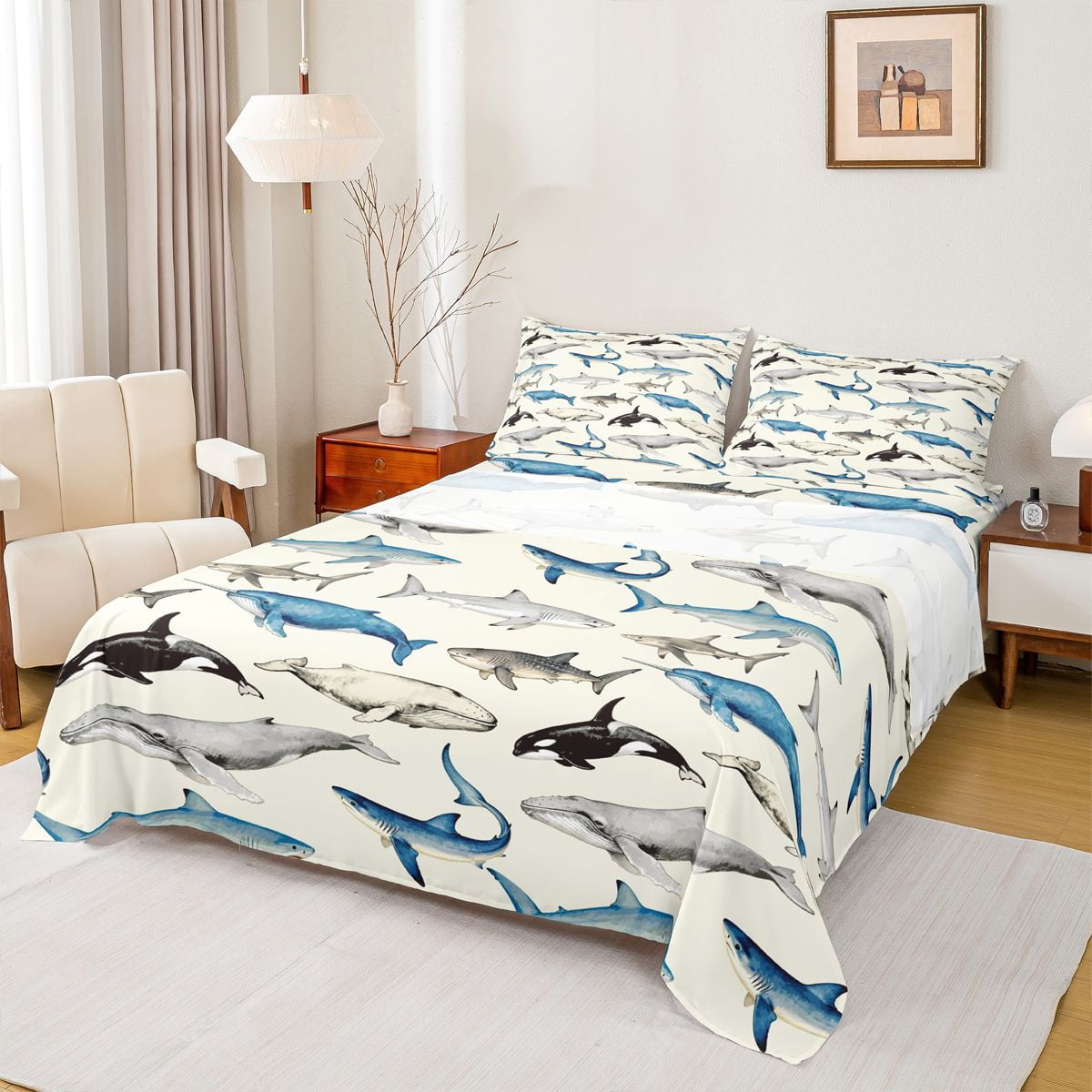 Feelyou Kid Marine Shark Twin Sheet Sets, Ocean Animal Theme Bedding, 3 ...