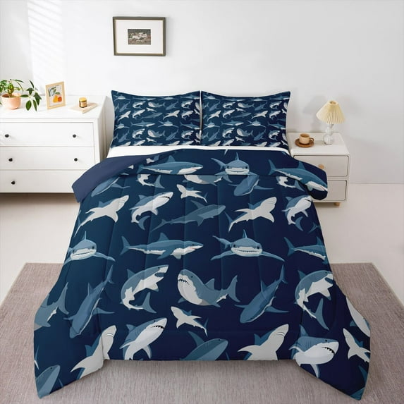 Feelyou Kid Navy Shark Queen Comforter Set, Ocean Animal Wildlife ...