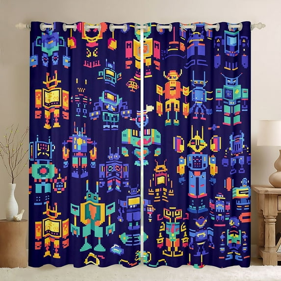Feelyou Kid Purple Robot Black Out Curtains, Cartoon Curtains Pack of 2 ...