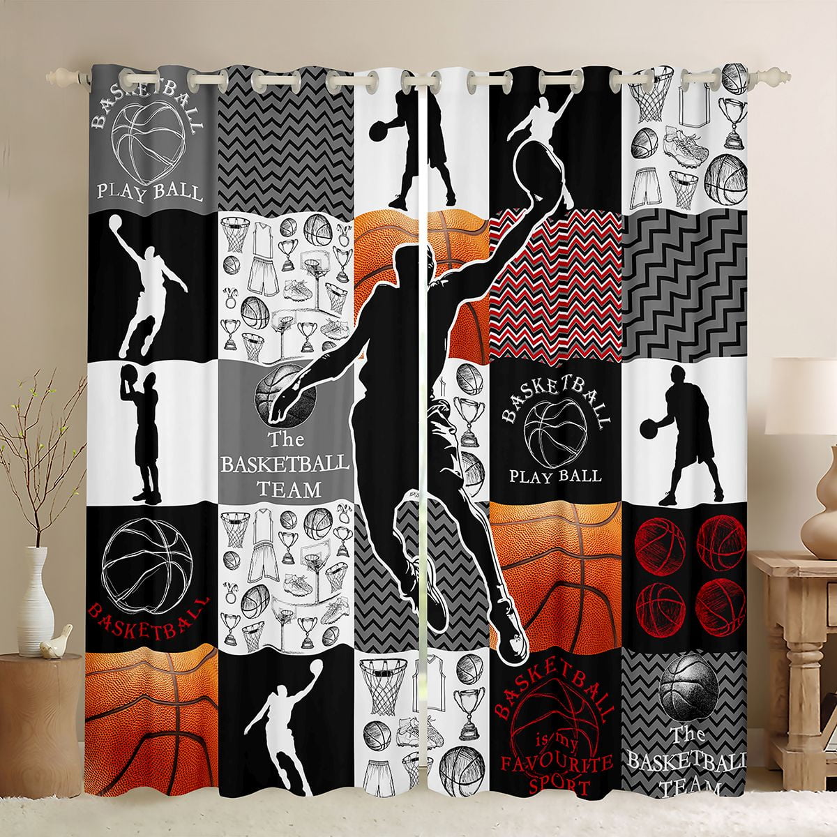 Feelyou Kids Basketball Sthlete Blackout Curtains Set of 2 (52x84 Each ...