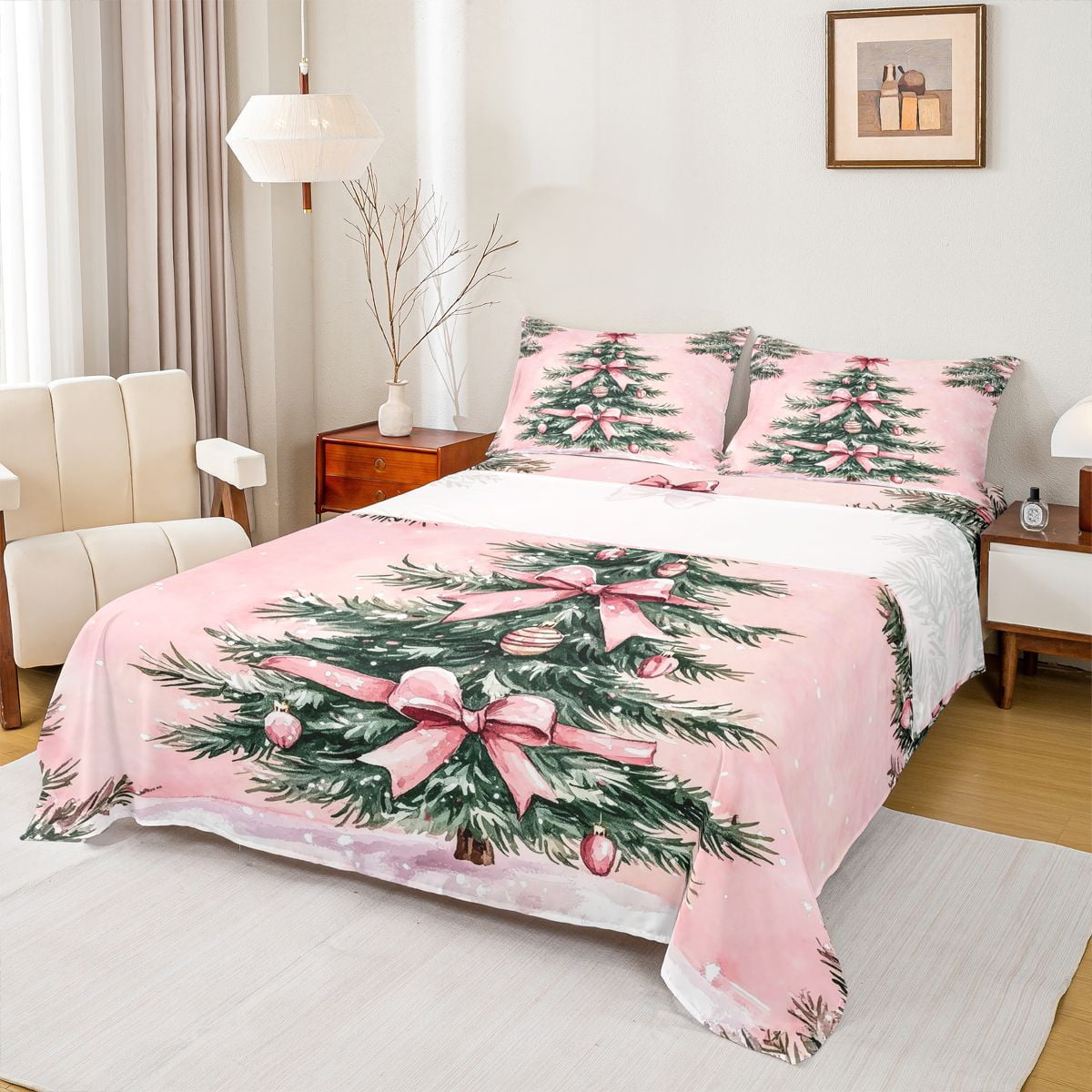 Feelyou Kids Bowknot Xmas Tree Twin Sheet Sets, Merry Christmas Bedding ...