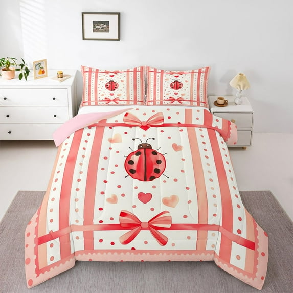 Feelyou Kids Cartoon Ladybug Twin Comforter Sets, Love Heart Bow-tie ...