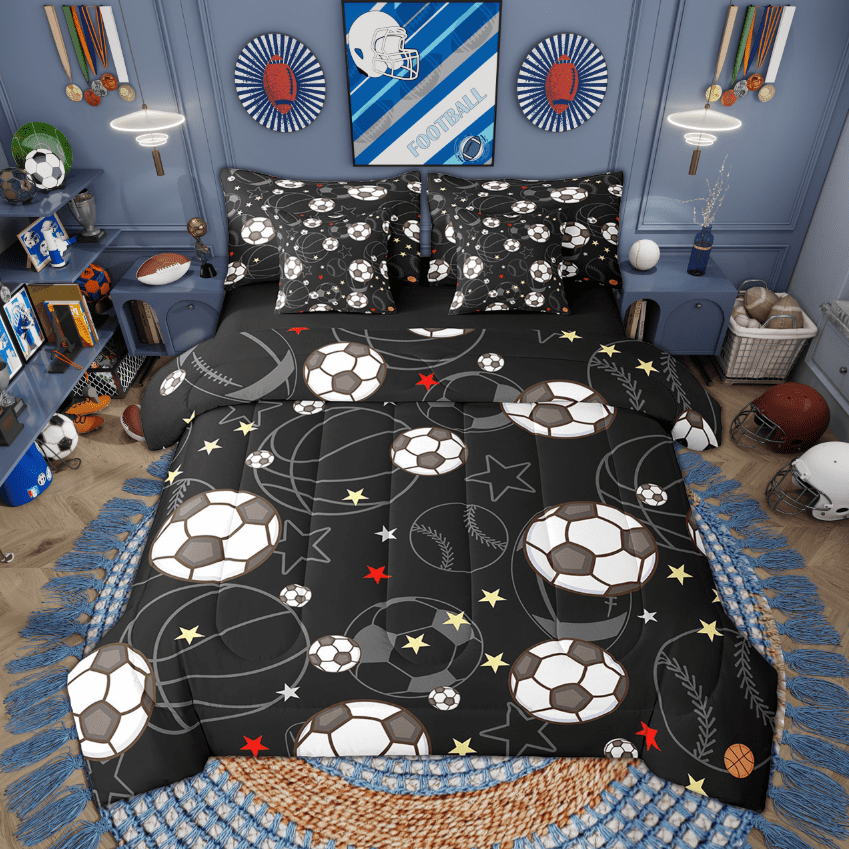 Feelyou Kids Football Bedding Comforter Set 7 Pieces, Soccer Gaming ...