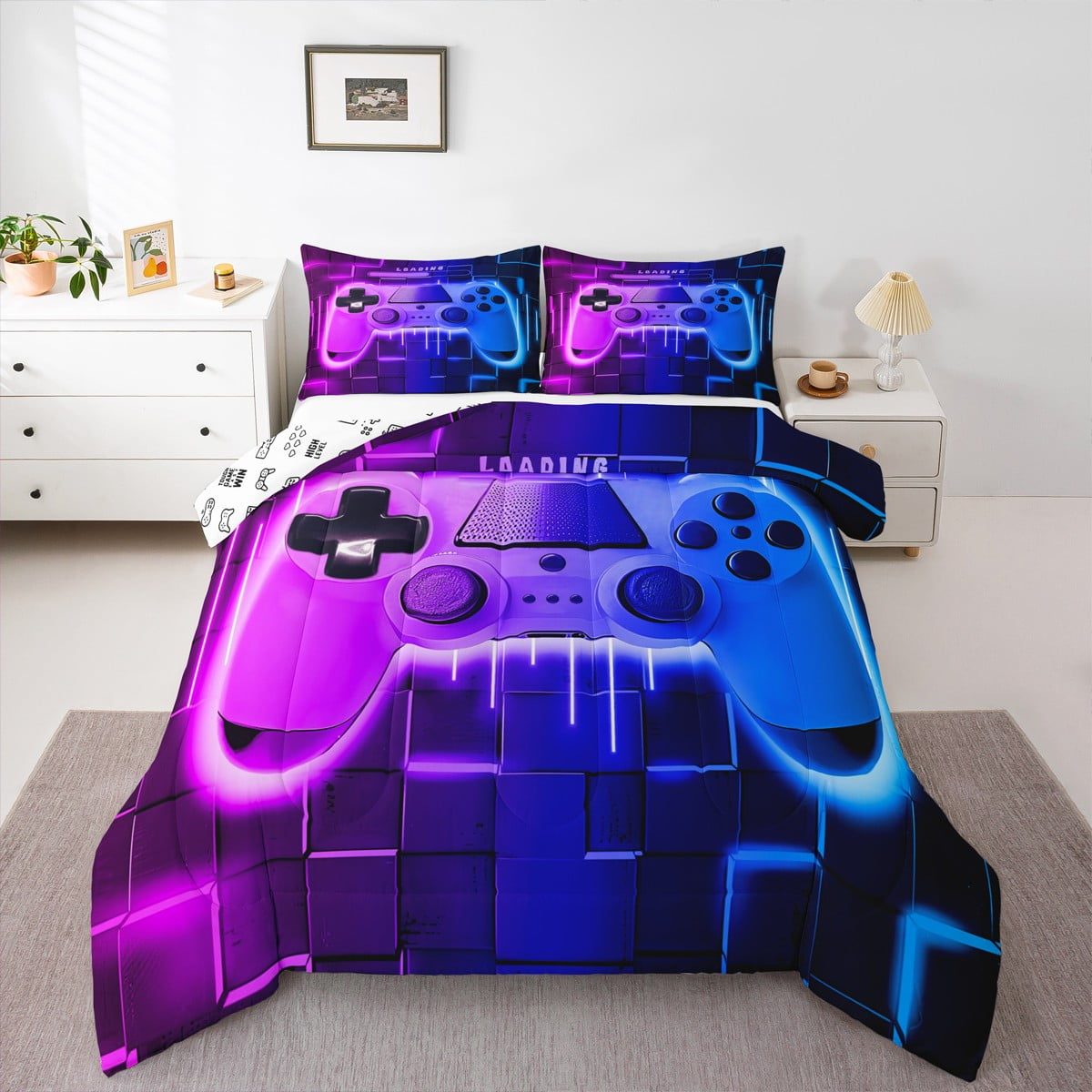 Feelyou Kids Game Controller Queen Comforter Set, Futuristic Honeycomb ...