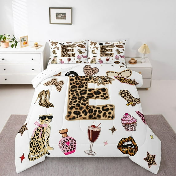 Feelyou Kids Initial E Full Size Comforter Sets, Fashion Leopard Print ...