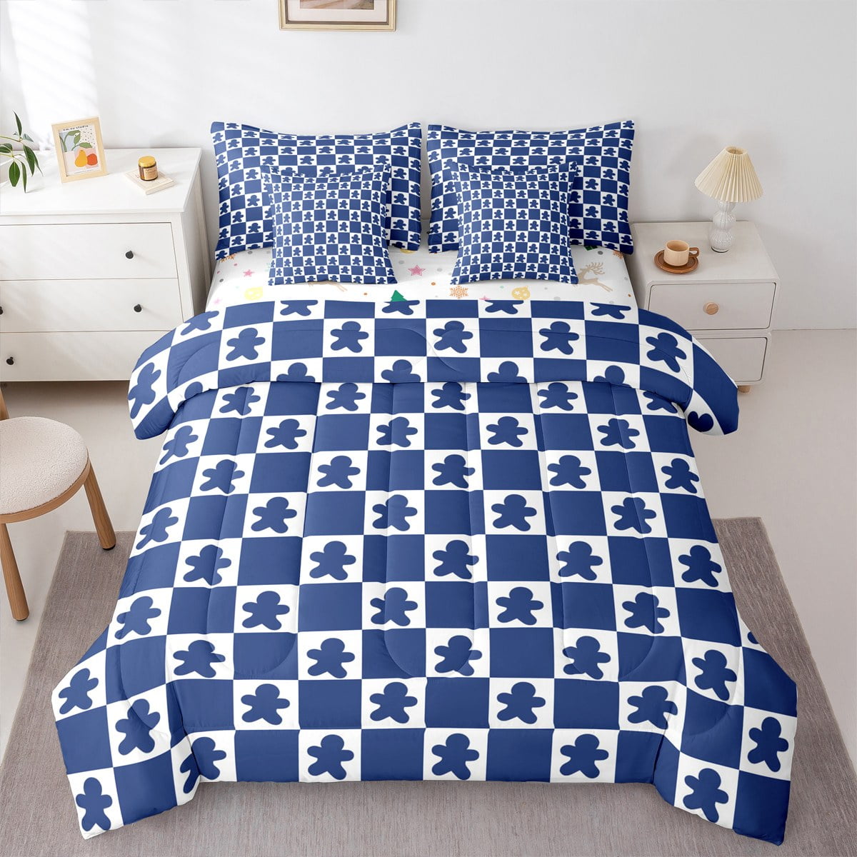 Feelyou Kids Kawaii Gingerbread Man Bedding Comforter Set 7-Piece, Blue ...