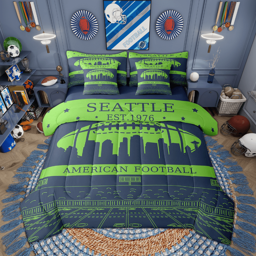 Feelyou Kids Rugby Bedding Comforter Set 7-Piece for Boys, Seattle Football Full Bedding Set ...