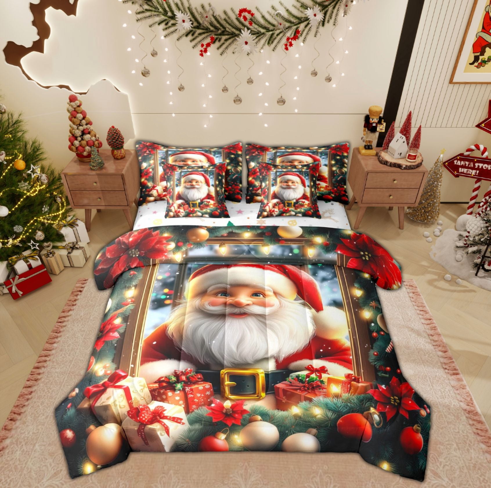 Feelyou Kids Santa Claus Bedding Comforter Set 7pcs, Glitter Xmas Dots ...