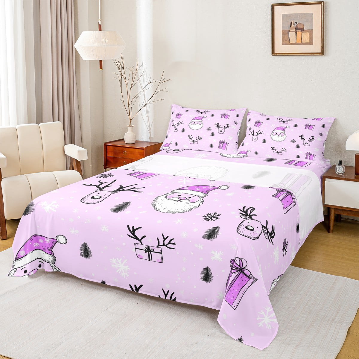 Feelyou Kids Santa Claus Full Size Sheets, Dreamy Fairy Tale Bed Sheets ...