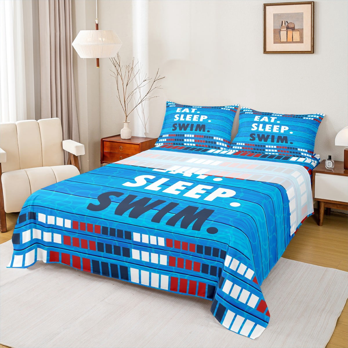 Feelyou Kids Swimming Theme Twin Sheet Sets, Blue Swimming Pool Twin ...