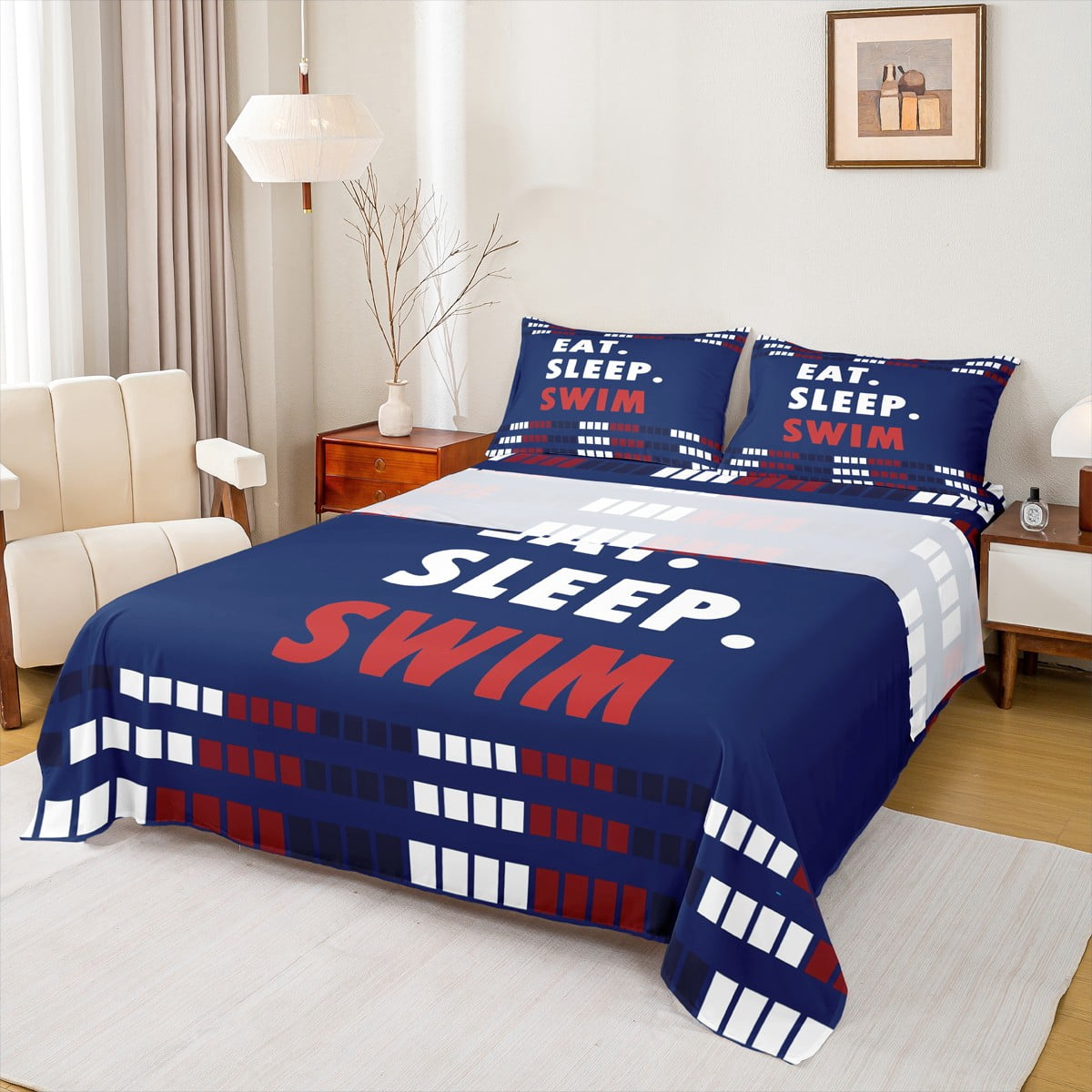 Feelyou Kids Swimming Theme Twin Sheet Sets, Navy Blue Swimming Pool ...