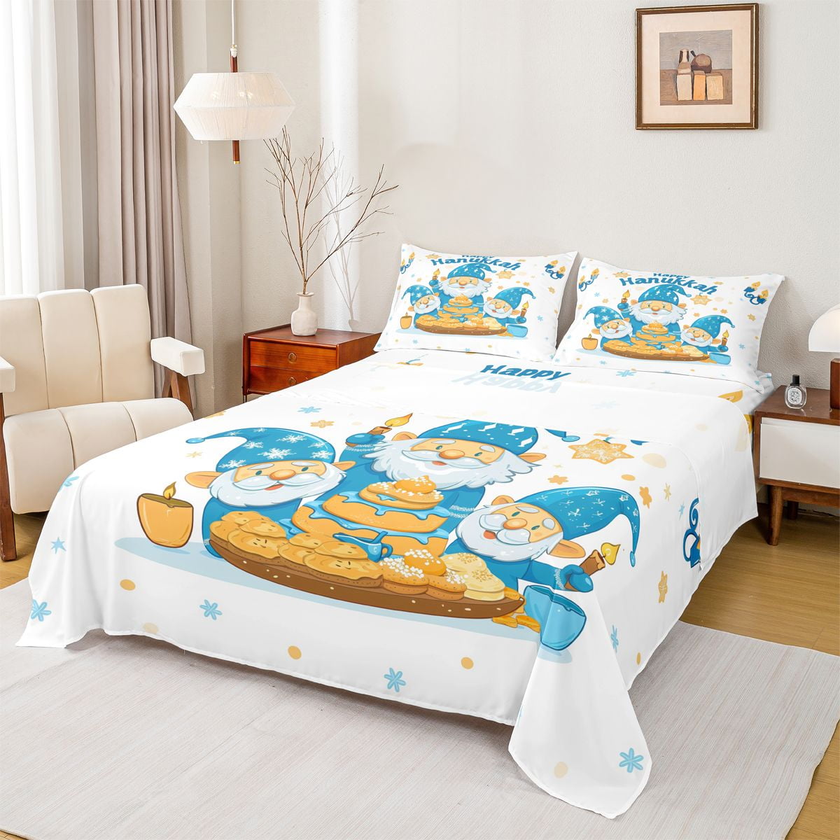 Feelyou Kids Vintage Chanukah Full Size Sheets, Kawaii Rustic Gnome Bed ...