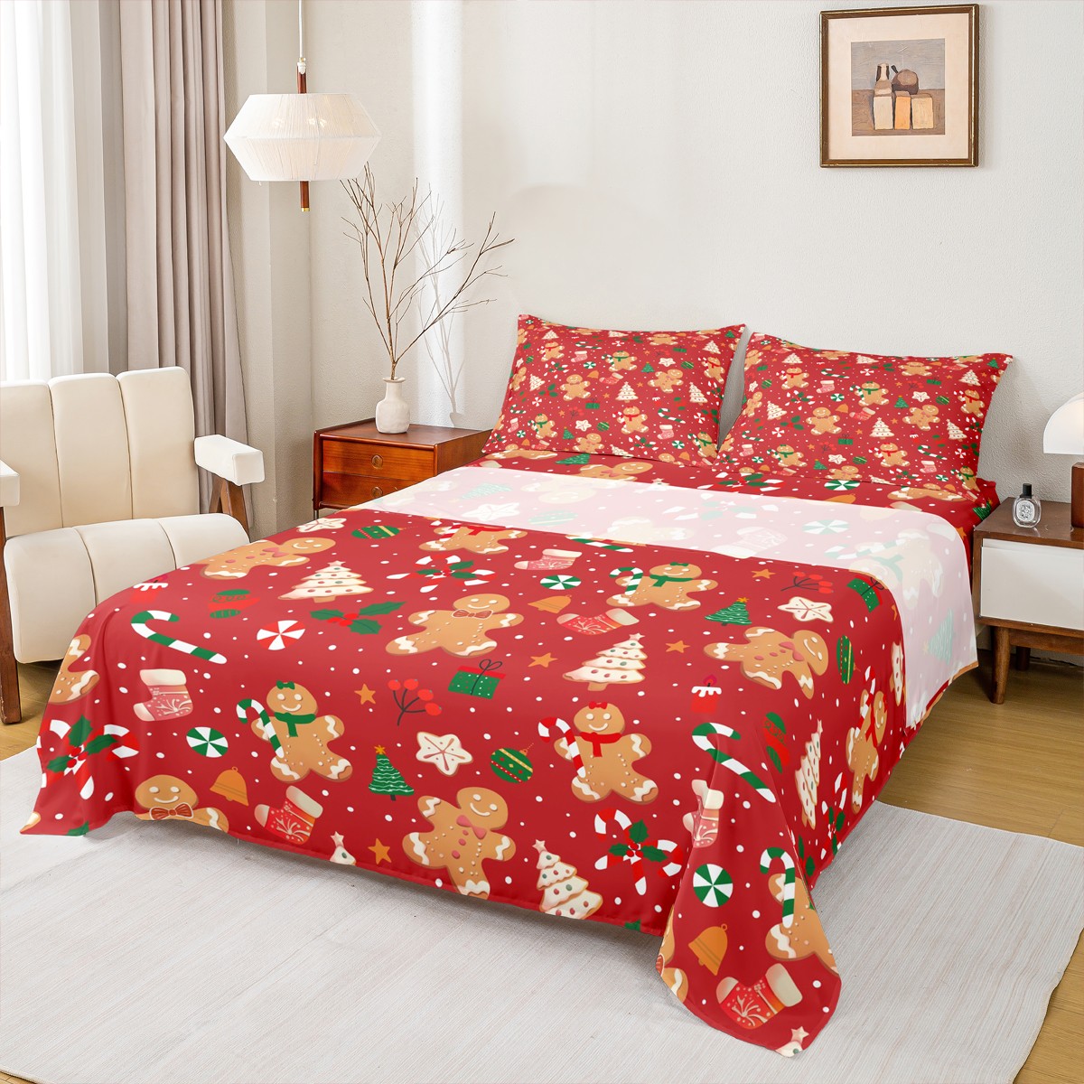 Feelyou Kids Xmas Dessert Full Size Sheets, Cute Gingerbread Man Bed ...