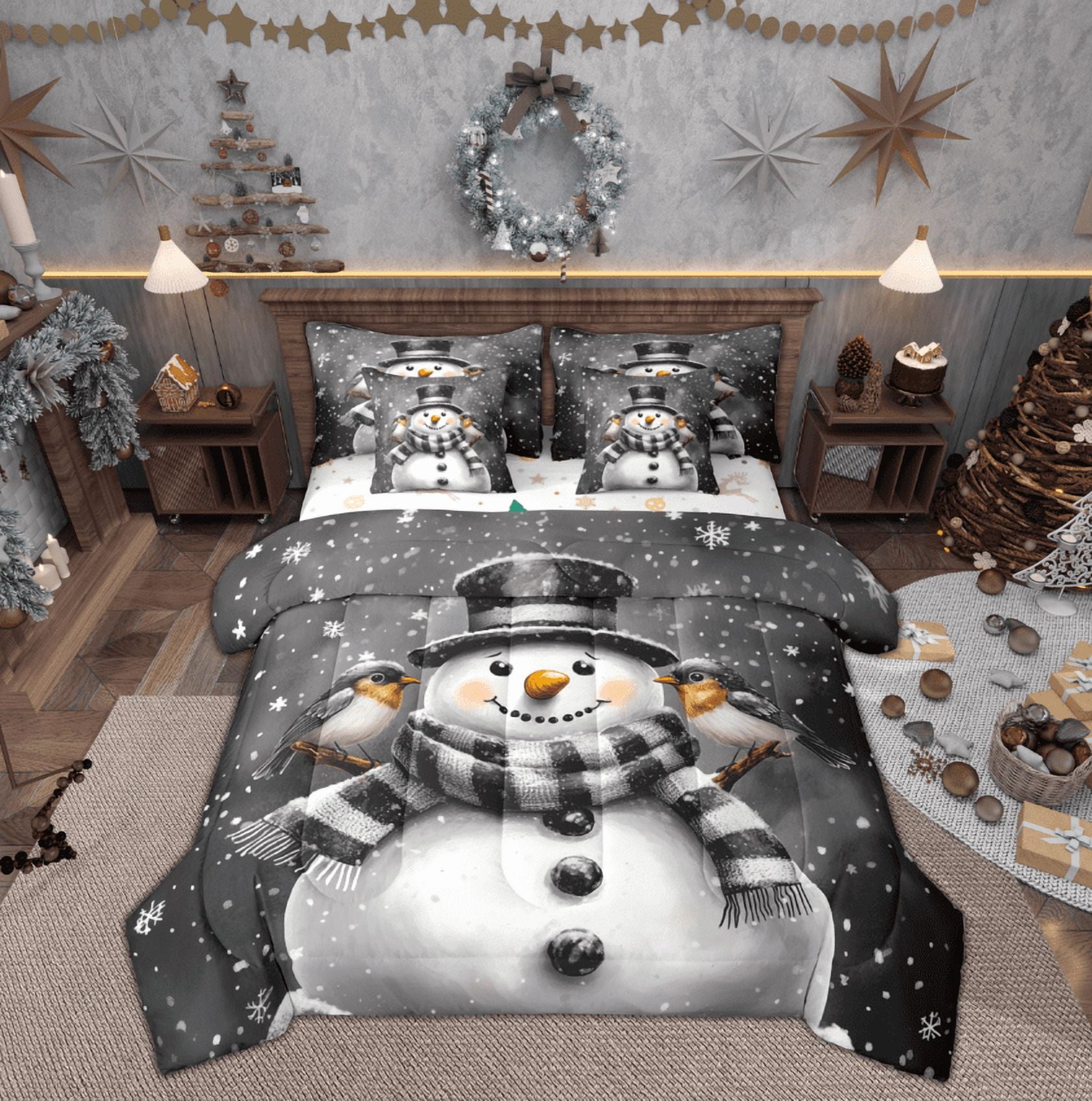 Feelyou Kids Xmas Snowman Bedding Comforter Set 7pcs, Kawaii Christmas ...