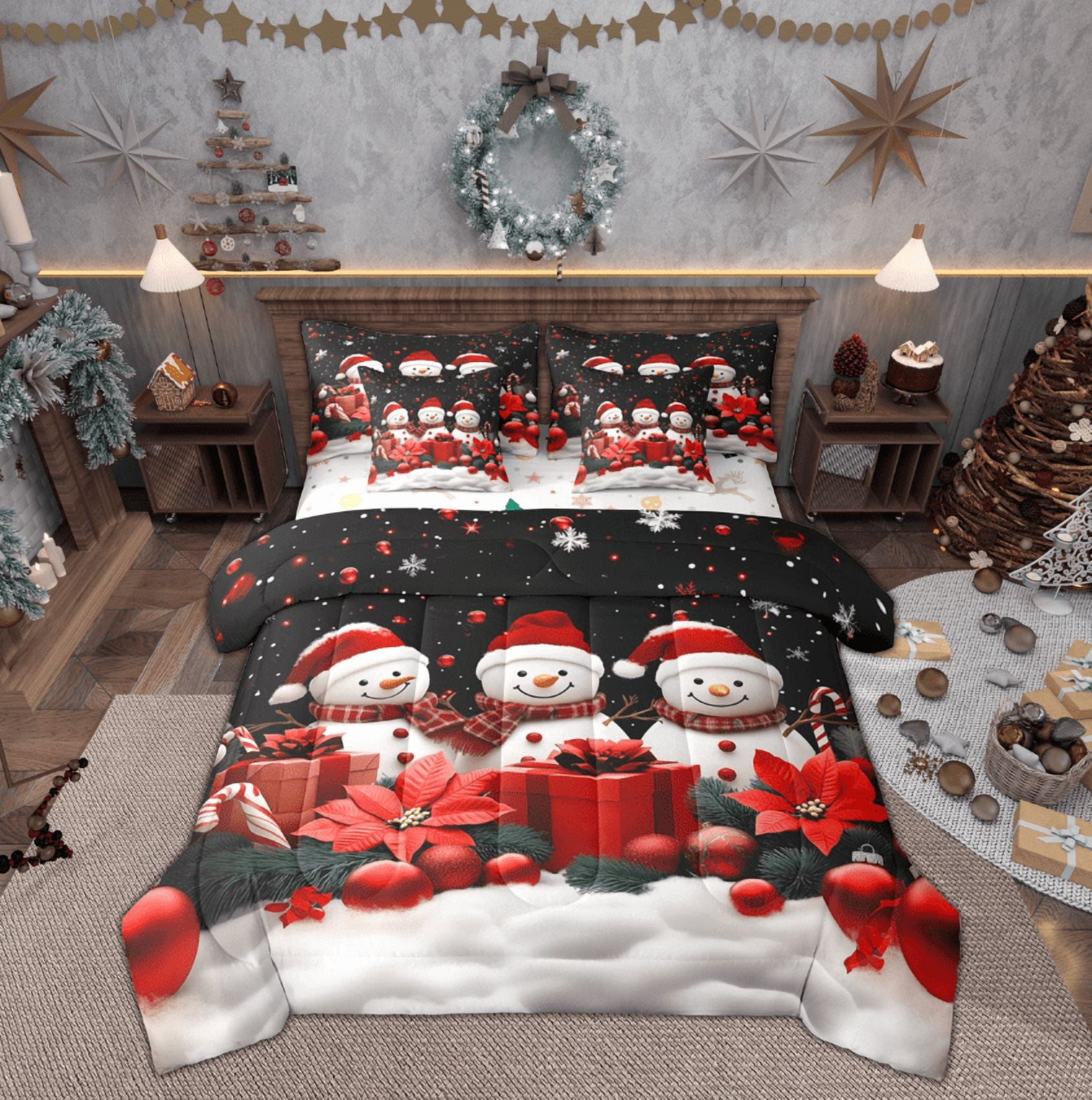 Feelyou Kids Xmas Snowman Bedding Comforter Set 7pcs, Kawaii Christmas ...