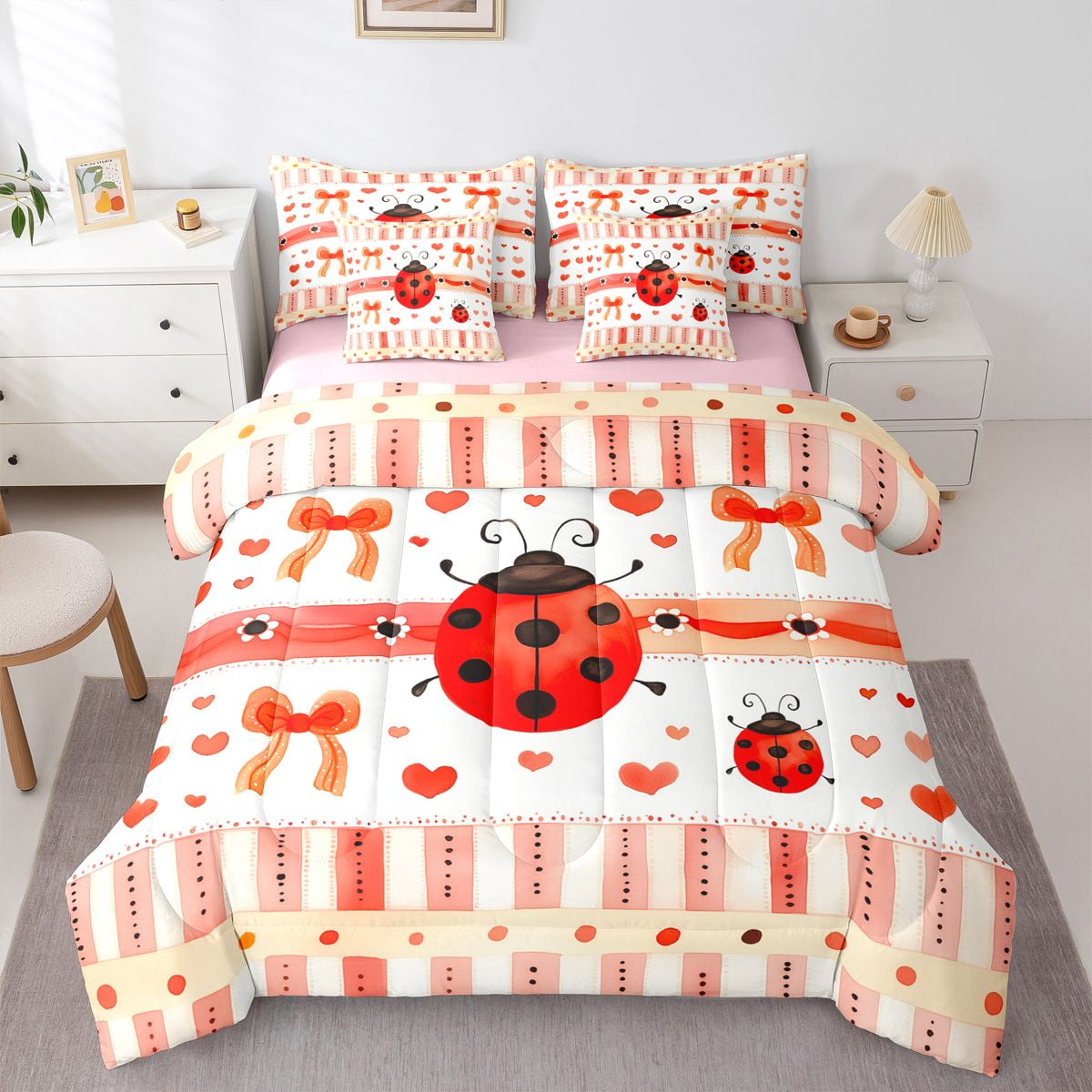 Feelyou Ladybug Animal Twin Bedding Sets 7pcs, Bowknot Love Heart ...