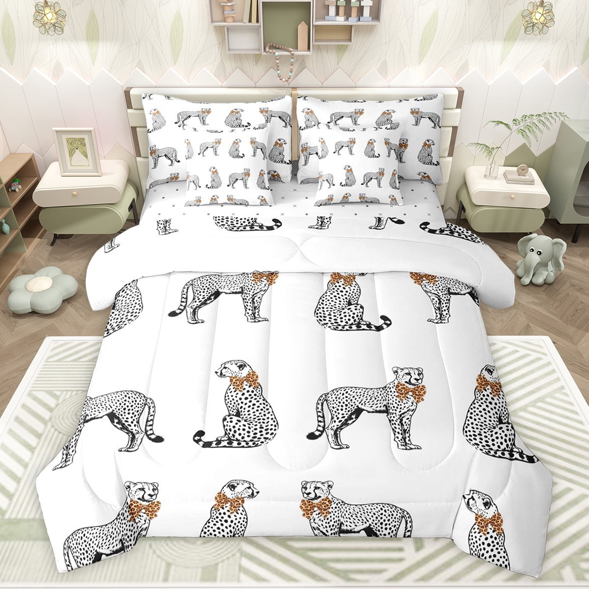 Feelyou Leopard Cheetah Bedding Comforter Set 7 Pieces, Bow-tie ...