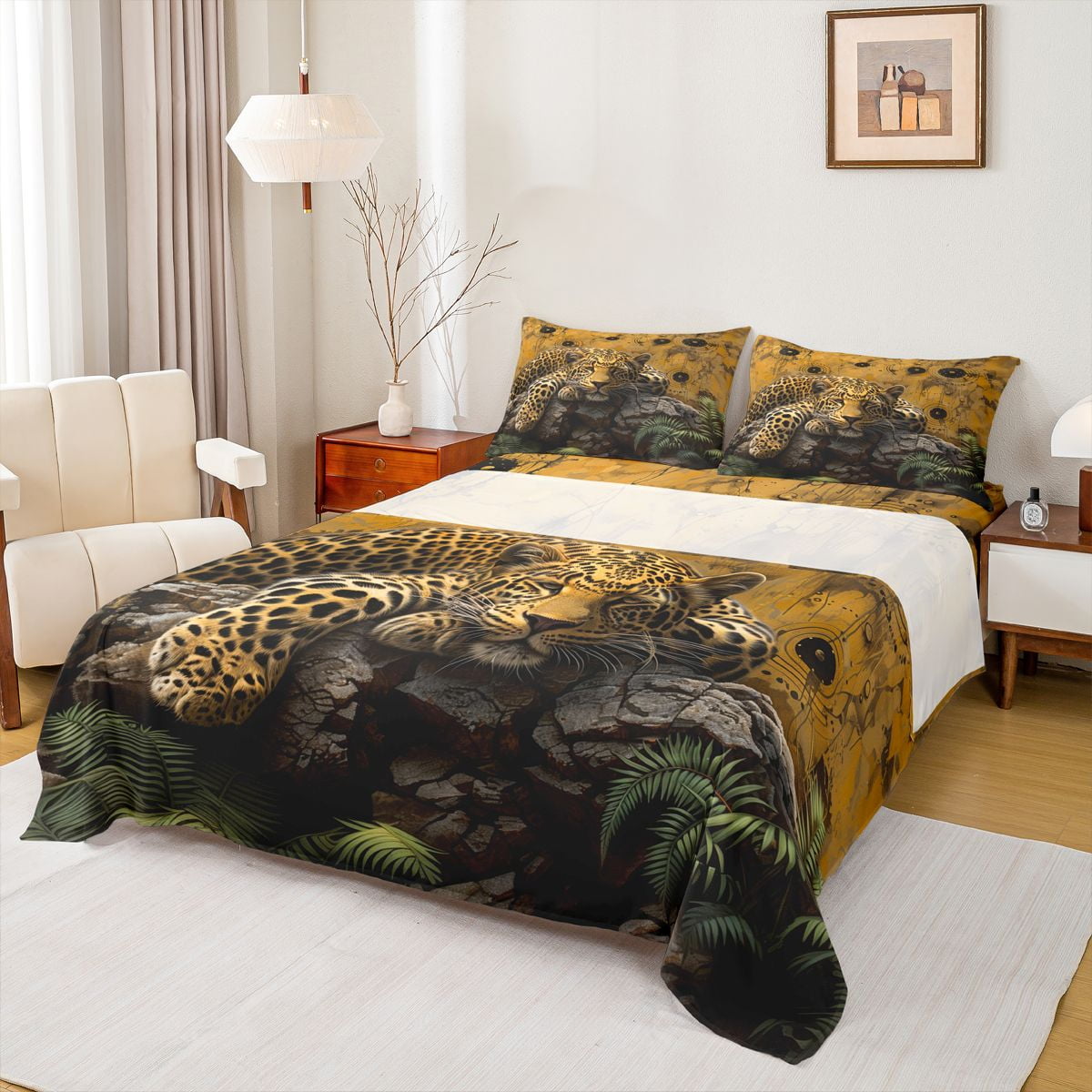Feelyou Leopard Cheetah Kids Full Size Sheets, Rustic Wildlife Bed ...