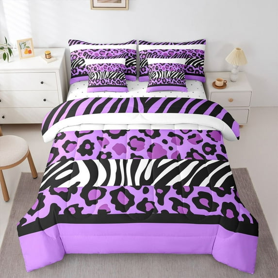 Feelyou Leopard Cheetah Print Twin Bedding Sets 7pcs, Purple Abstract ...