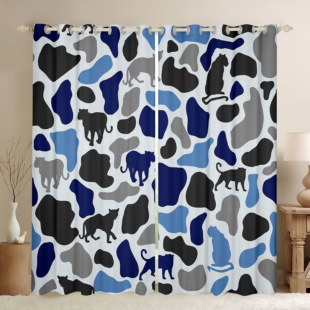 Feelyou Leopard Curtains Pack of 2 (52x84 Each), Polkadots Camo ...
