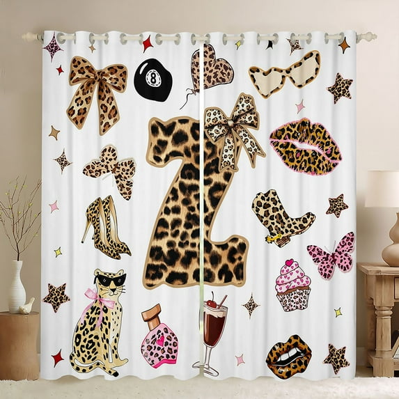 Feelyou Leopard Print Black Out Curtains, Monogrammed Z Curtains Pack ...