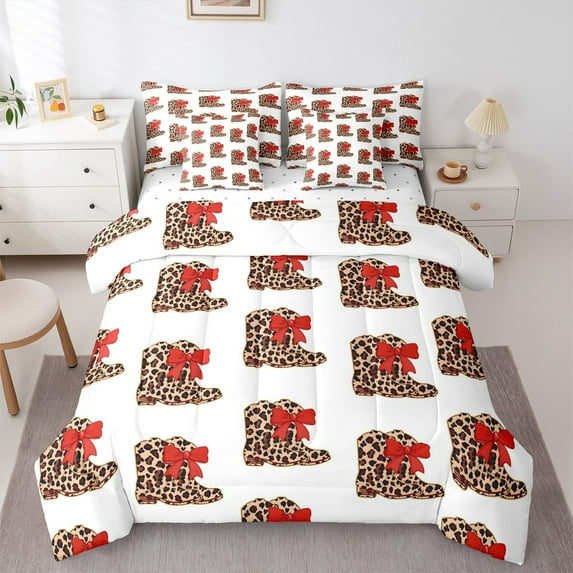 Feelyou Leopard Print Boot Bedding Comforter Set 7pcs, Princess Bowknot ...