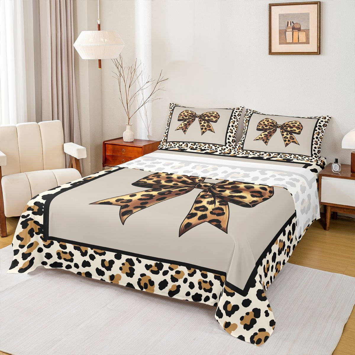 Feelyou Leopard Print Bow-tie Bed Sheets, Cheetah Wildlife King Sheets ...