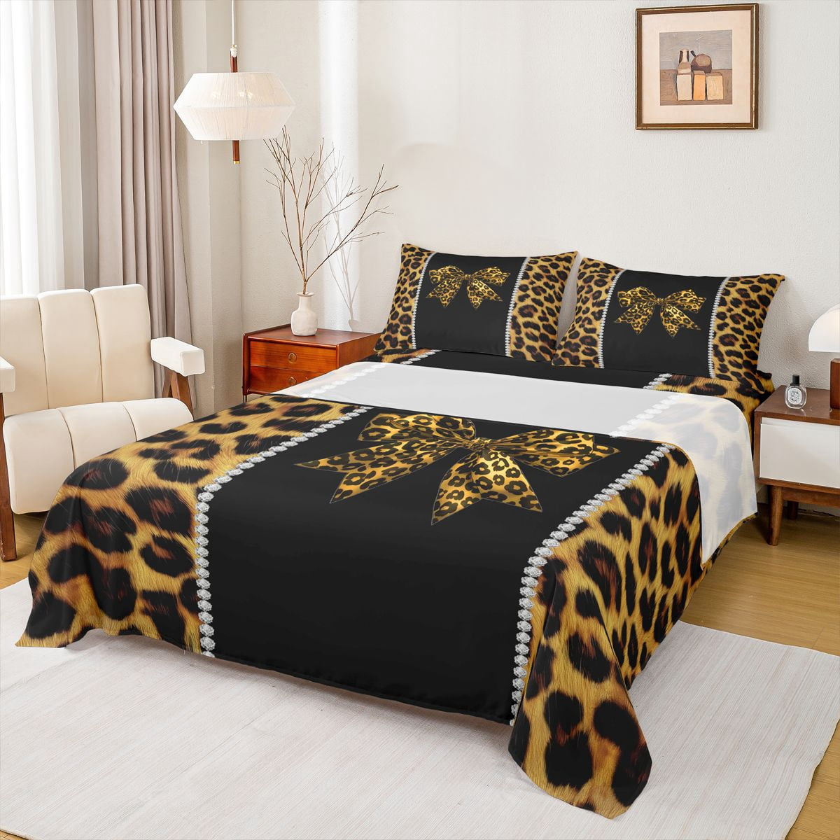 Feelyou Leopard Print Bowknot Full Size Sheets, Brown Cheetah Polkadots ...